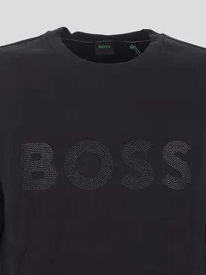 Hugo Boss Logo Embellished Crewneck Sweatshirt - Black