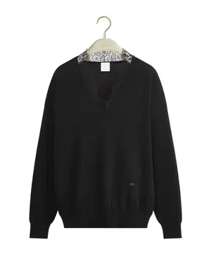Dior V-neck Lace Trim Sweater