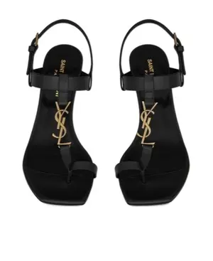 Saint Laurent Cassandra Monogram Square Toe Sandals - Black