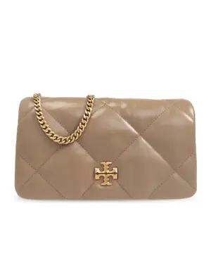 Tory Burch Kira Logo Plaque Diamond Quilt Chain Wallet - Taupe Oak
