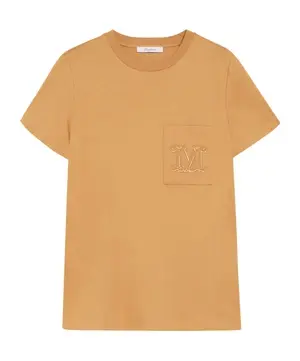 Max Mara Papaia Crewneck T-shirt With Embroidered Monogram - Camel