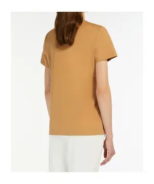 Max Mara Papaia Crewneck T-shirt With Embroidered Monogram - Camel