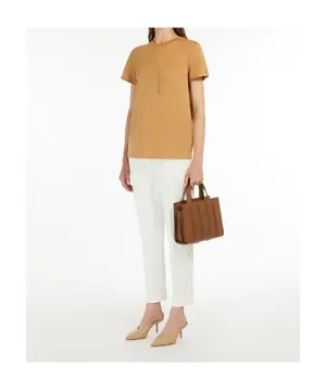 Max Mara Papaia Crewneck T-shirt With Embroidered Monogram - Camel