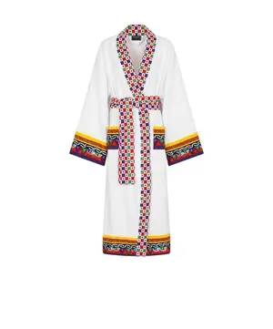 Dolce & Gabbana Carretto Siciliano Printed Trim Bathrobe - White