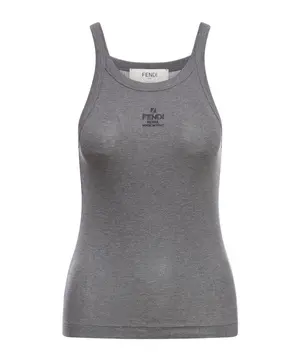 Fendi Fendi Sleeveless Ribbed Top With Logo Embroidery Grey