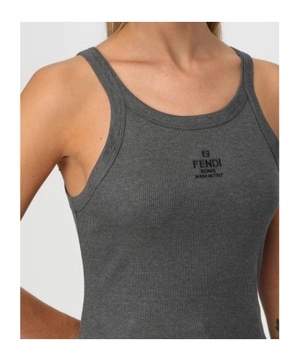 Fendi Sleeveless Ribbed Top With Logo Embroidery - Grey