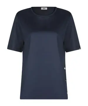 Herno Round Neck Short Sleeve T-shirt With Side Press-stud Detailing - Blue