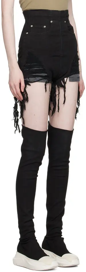 Rick Owens Frayed Hem Denim Shorts