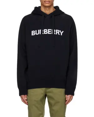 Burberry Logo Intarsia Ribbed Trim Hoodie