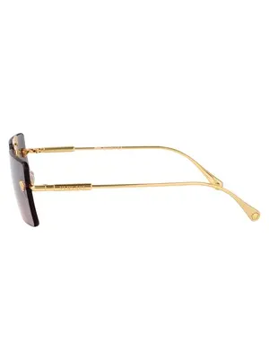 Versace Rectangular Frame Sunglasses With Gold Tone Accents - Gray