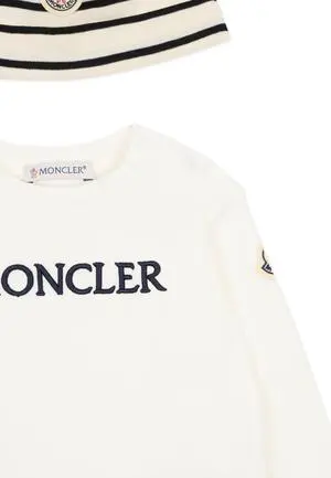 Moncler Logo Embroidered T-shirt, Striped Pants, And Hat Set