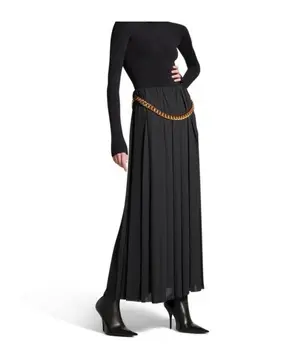 Balenciaga Pleated Maxi Skirt With Chunky Chain Detail - Black