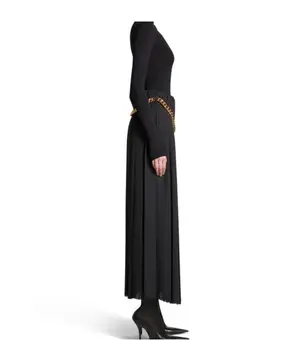 Balenciaga Pleated Maxi Skirt With Chunky Chain Detail - Black