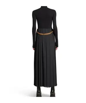 Balenciaga Pleated Maxi Skirt With Chunky Chain Detail - Black