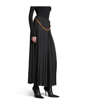 Balenciaga Pleated Maxi Skirt With Chunky Chain Detail - Black