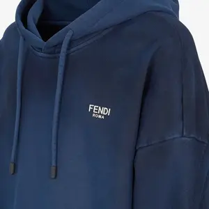 Fendi Logo Lettering Drawstring Hoodie - Blue