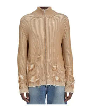 MAISON MARGIELA Ribbed Knit Distressed Cardigan
