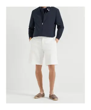 Brunello Cucinelli High Neck Zip-up Bomber Jacket - Navy Blue