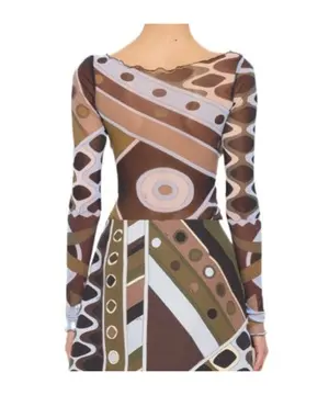 Emilio Pucci Printed Tulle Long-sleeve Top