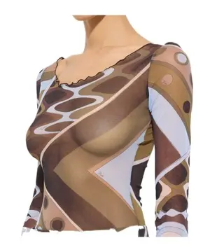 Emilio Pucci Printed Tulle Long-sleeve Top
