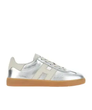 Hogan Metallic Leather Lace-up Sneakers - Silver