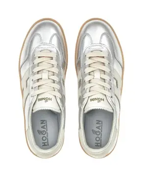 Hogan Metallic Leather Lace-up Sneakers - Silver