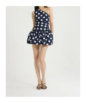 PATOU One-shoulder Polka Dot Dress - Navy Blue