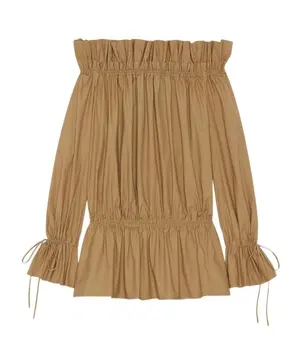 Saint Laurent Gathered Off-shoulder Mini Dress - Beige