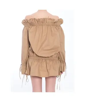Saint Laurent Gathered Off-shoulder Mini Dress - Beige