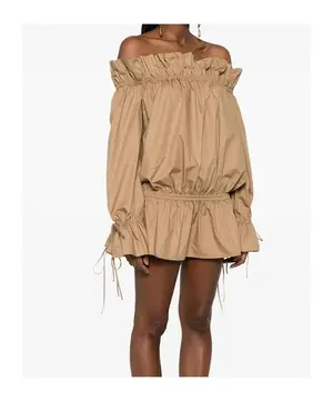 Saint Laurent Gathered Off-shoulder Mini Dress - Beige
