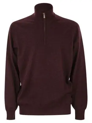 Brunello Cucinelli Funnel-neck Zip-up Knit Polo - Amaranth