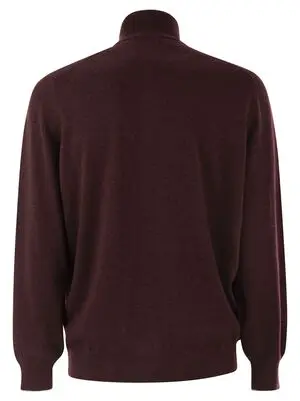 Brunello Cucinelli Funnel-neck Zip-up Knit Polo - Amaranth
