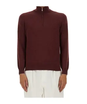 Brunello Cucinelli Funnel-neck Zip-up Knit Polo - Amaranth