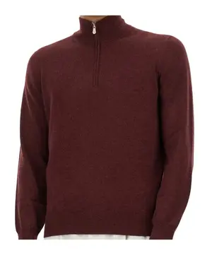 Brunello Cucinelli Funnel-neck Zip-up Knit Polo - Amaranth
