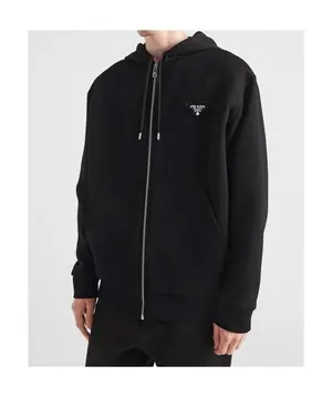 Prada Logo-appliqué Zip-up Drawstring Hoodie