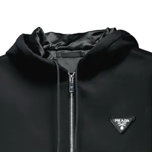 Prada Logo-appliqué Zip-up Drawstring Hoodie