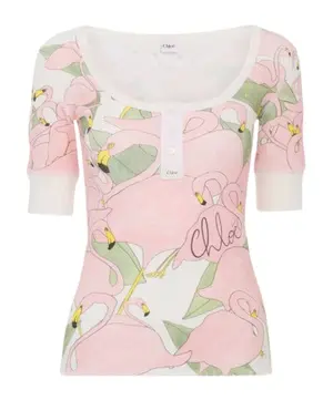 Chloé Flamingo Print Henley Shirt - Pink
