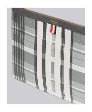 Thom Browne Checkered Zipped Clutch Bag - Gray
