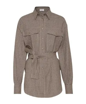 Brunello Cucinelli Long Sleeve Check Shirt With Tie Detail