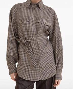 Brunello Cucinelli Long Sleeve Check Shirt With Tie Detail