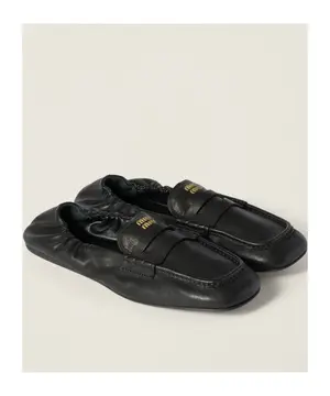 Miu Miu Nappa Leather Loafers With Logo Detail - Black