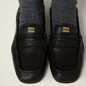 Miu Miu Nappa Leather Loafers With Logo Detail - Black