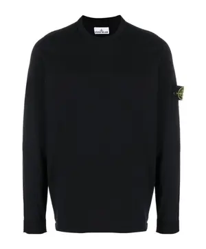 Stone Island Logo Patch Crew Neck Knitted Sweater - Blue