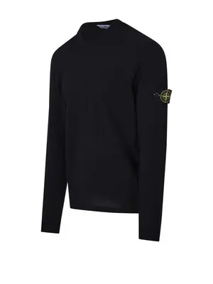 Stone Island Logo Patch Crew Neck Knitted Sweater - Blue