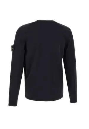 Stone Island Logo Patch Crew Neck Knitted Sweater - Blue