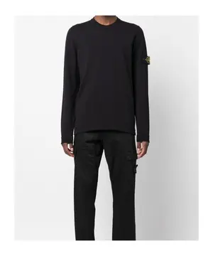 Stone Island Logo Patch Crew Neck Knitted Sweater - Blue