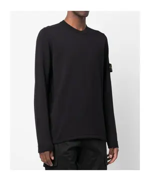 Stone Island Logo Patch Crew Neck Knitted Sweater - Blue