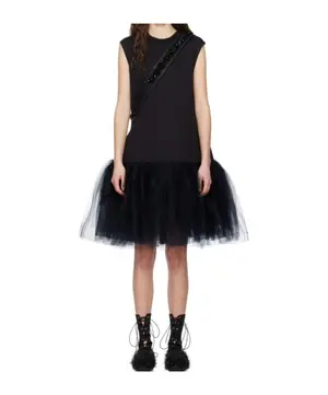 Simone Rocha Cotton Jersey Dress With Tulle Hem