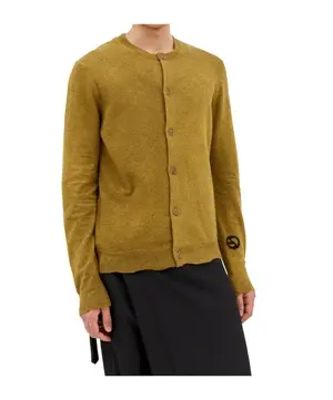 Acne Studios Buttoned Crewneck Sweater With Embroidered Logo Cuffs - Brown