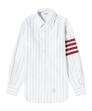 Thom Browne 4-bar Striped Buttoned Shirt - Medium Grey